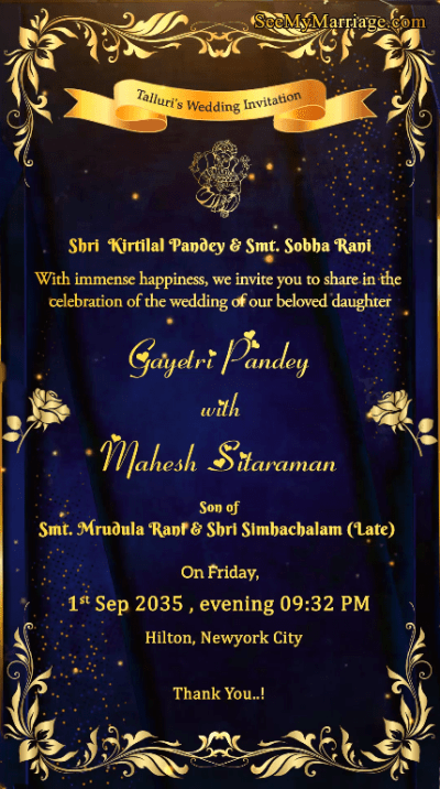 Grand Traditional Wedding Invitation Video Gold Royal Blue – SeeMyMarriage