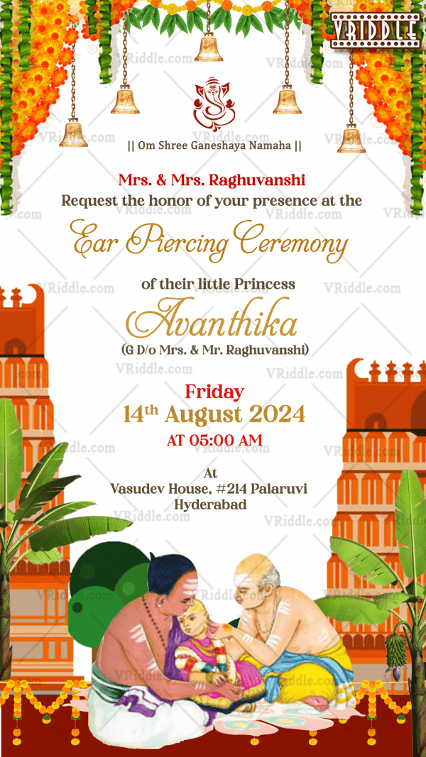 Ear Piercing Cereony Invitation Cards and Videos | Kadhani Vizha ...