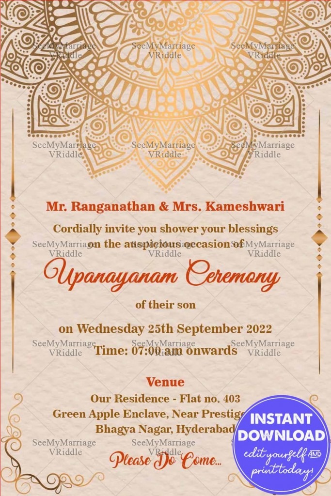 Upanayan Upanayanam Thread Ceremony Invitations Cards and Videos ...