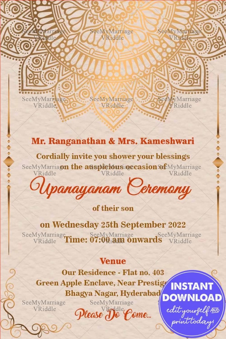 Upanayan Upanayanam Thread Ceremony Invitations Cards and Videos ...
