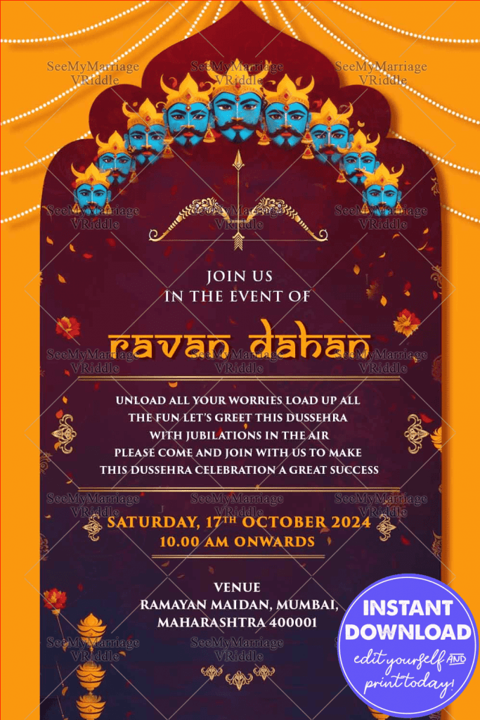 Ravan Dahan Dasara Invitation with Bow and arrow – SeeMyMarriage