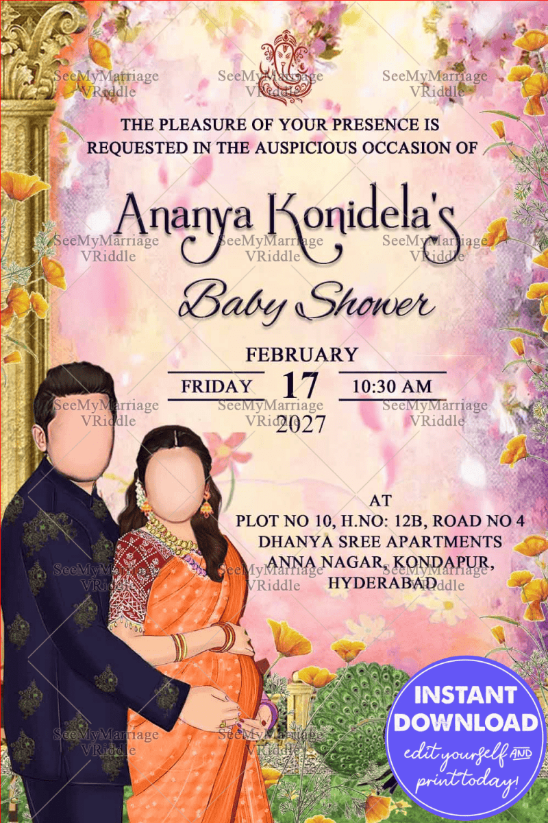 Traditional Couple Baby Shower Invitation with Parents to be ...
