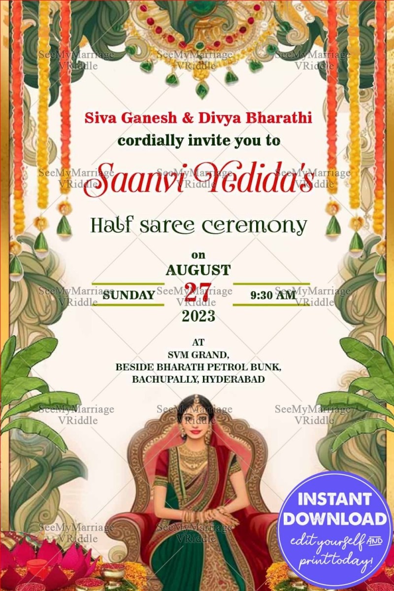 Half Saree Ceremony, Langa Voni, Saree Function Ceremony Invitations ...
