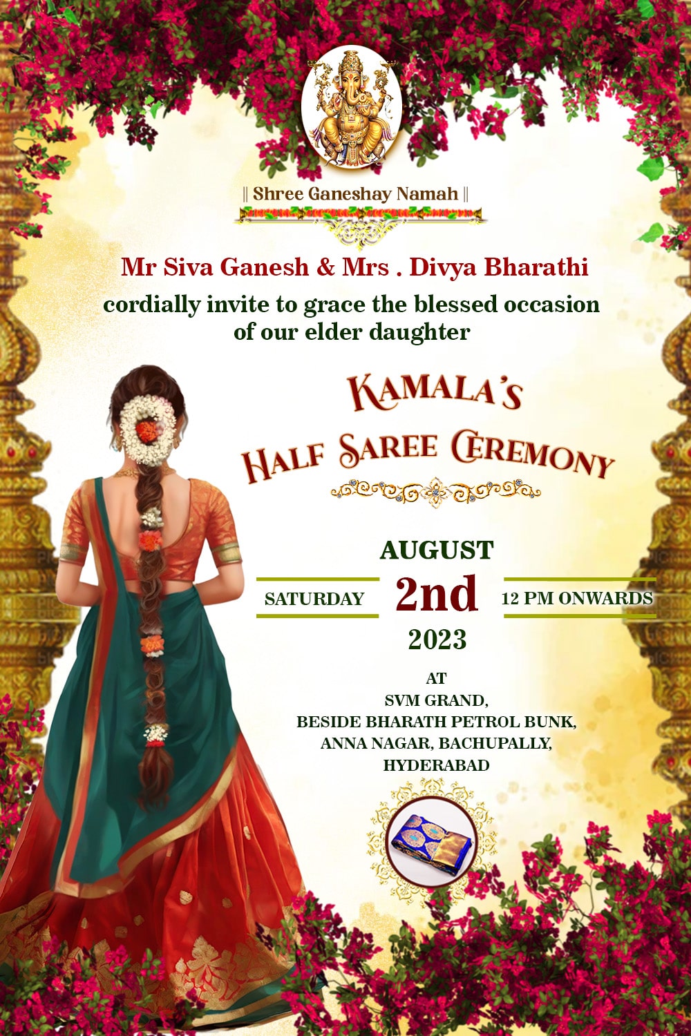 Celebrating Tradition Half Saree Ceremony Invitation SeeMyMarriage Celebrating Tradition Half Saree Ceremony Invitation SeeMyMarriage