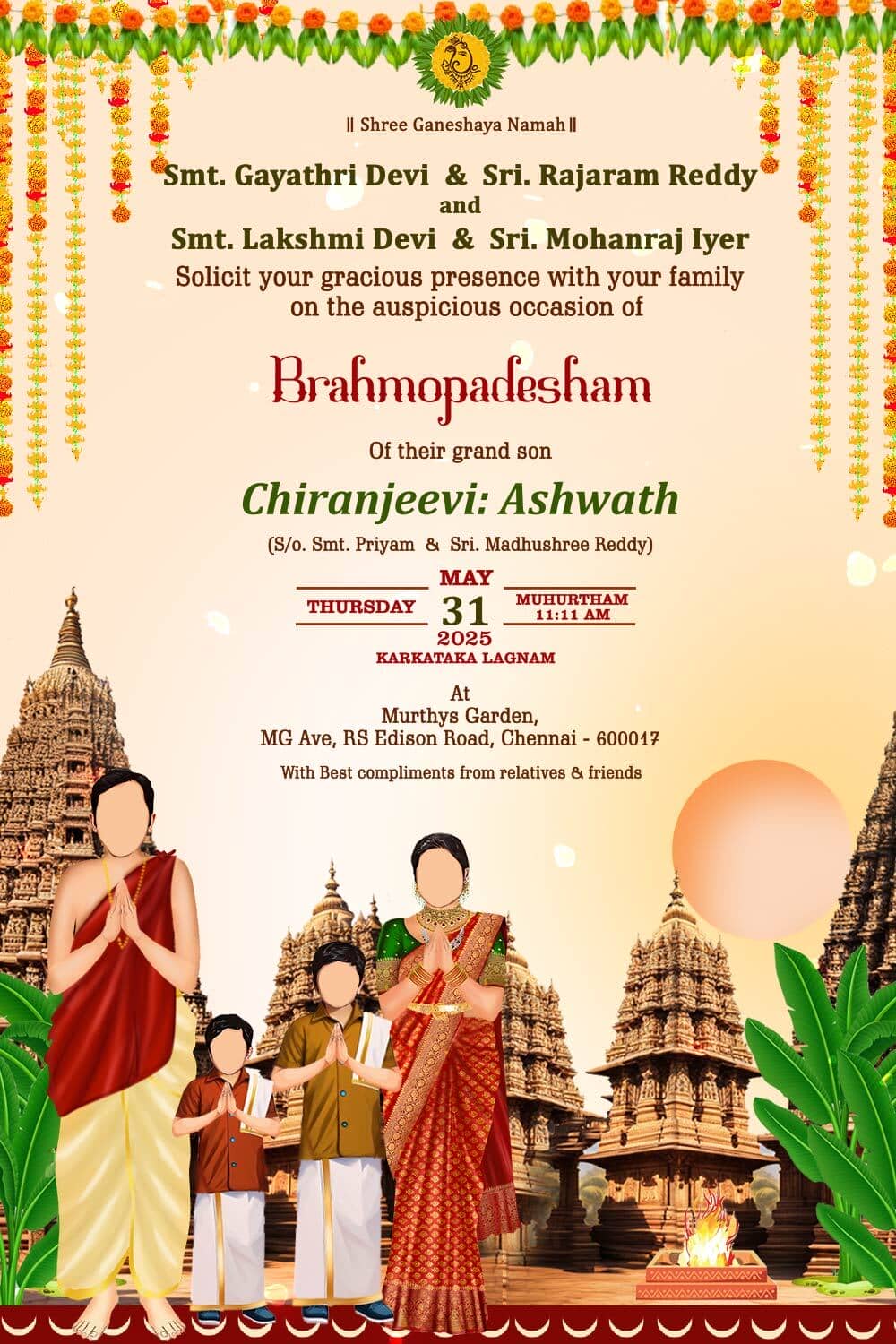 Brahmopadesam Invitation with Caricatures of the parents and children ...