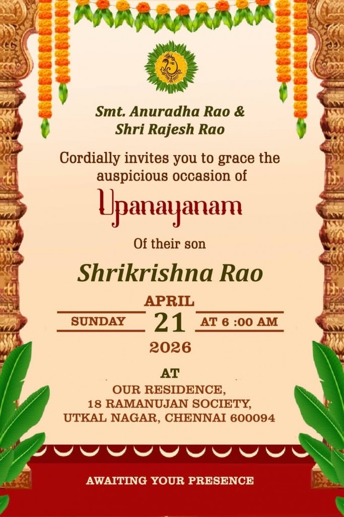 Upanayan Upanayanam Thread Ceremony Invitations Cards and Videos ...