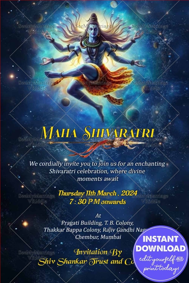 Divine Dance: Shivaratri Invitation in Blue Theme with Lord Shiva in ...