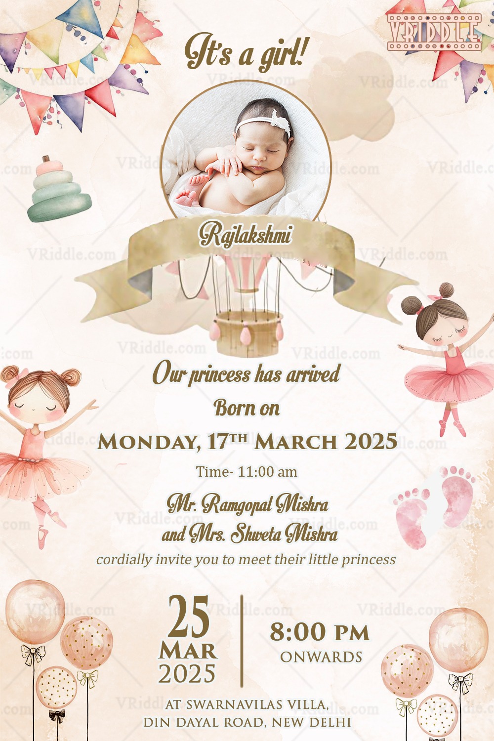 Cute Princess Theme Baby Announcement Card – SeeMyMarriage