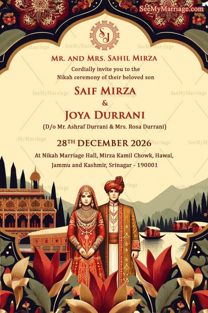 Exquisite Kashmiri-Style Nikah Invitation Card with Rich Cultural and ...