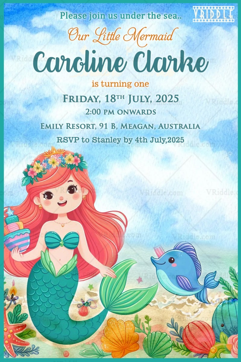Dive Into Fun, A First Birthday Invitation with Mermaid Theme ...