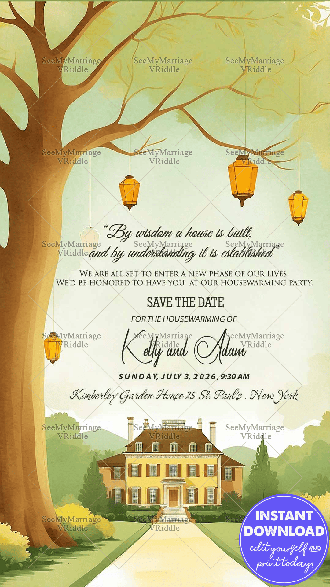 Modern Housewarming Invitation with Lantern Lamp Theme Background ...