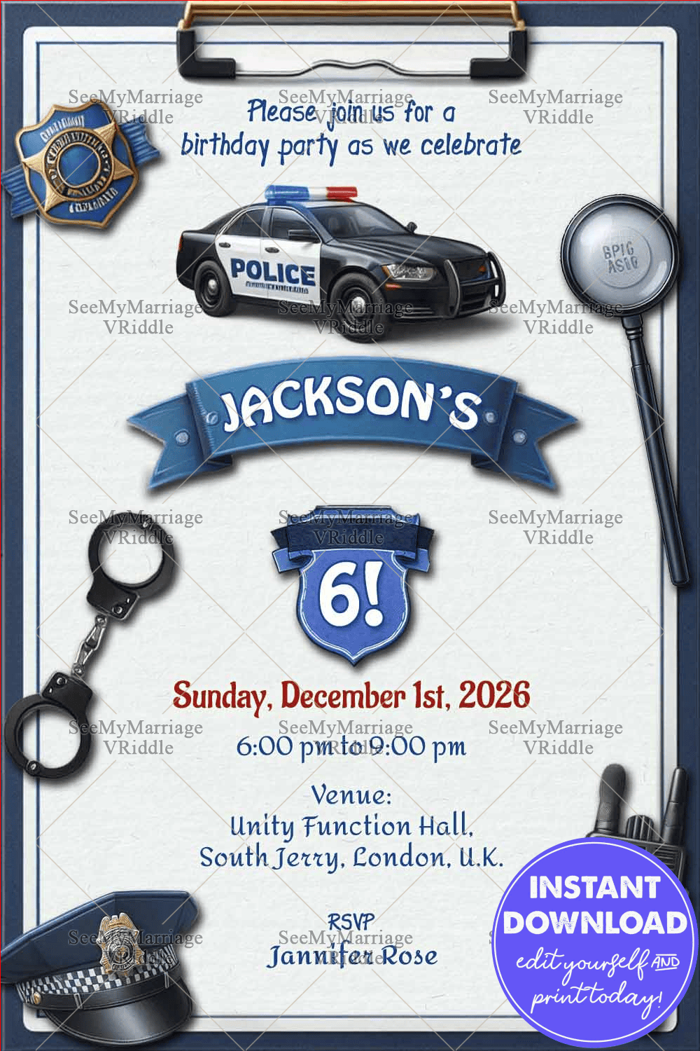Police-Themed Birthday Invitation for Jackson’s 6th Celebration ...
