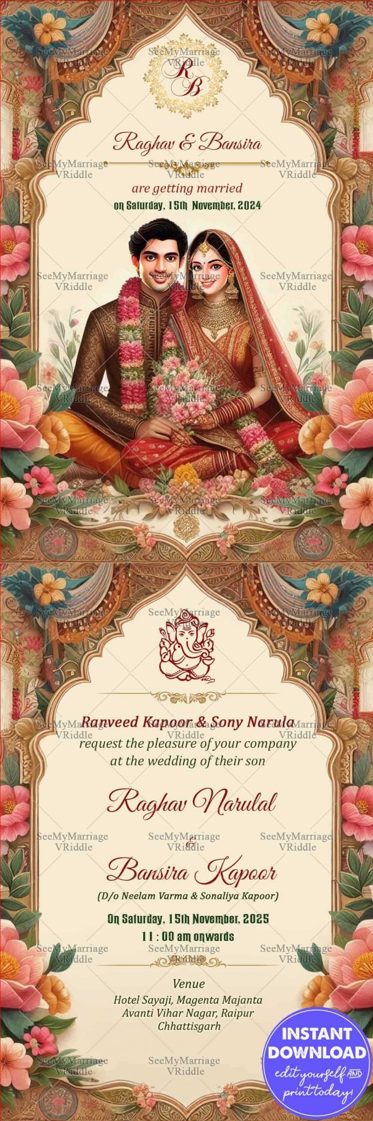 Elegant Floral Wedding Invitation Card, A Blend of Traditional and ...
