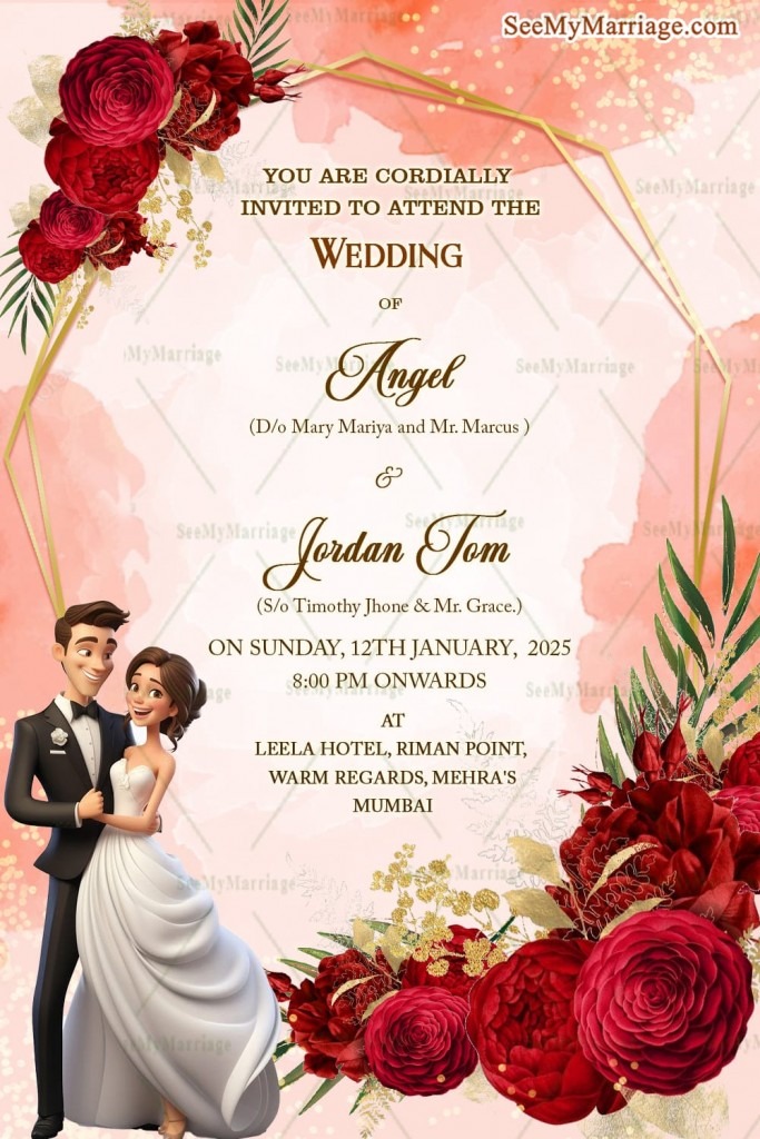 Romantic Christian Wedding Invitation with Red Roses Theme Background ...
