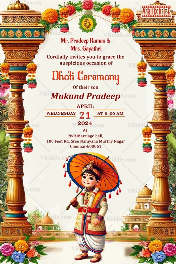 Create Dhoti Ceremony / Function, Pattu Panchala Function Invitation ...