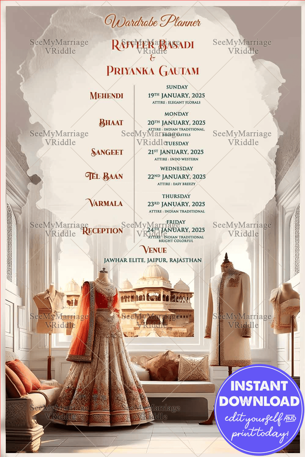 Wedding Wardrobe Planner Invitation with White Color Theme Background ...