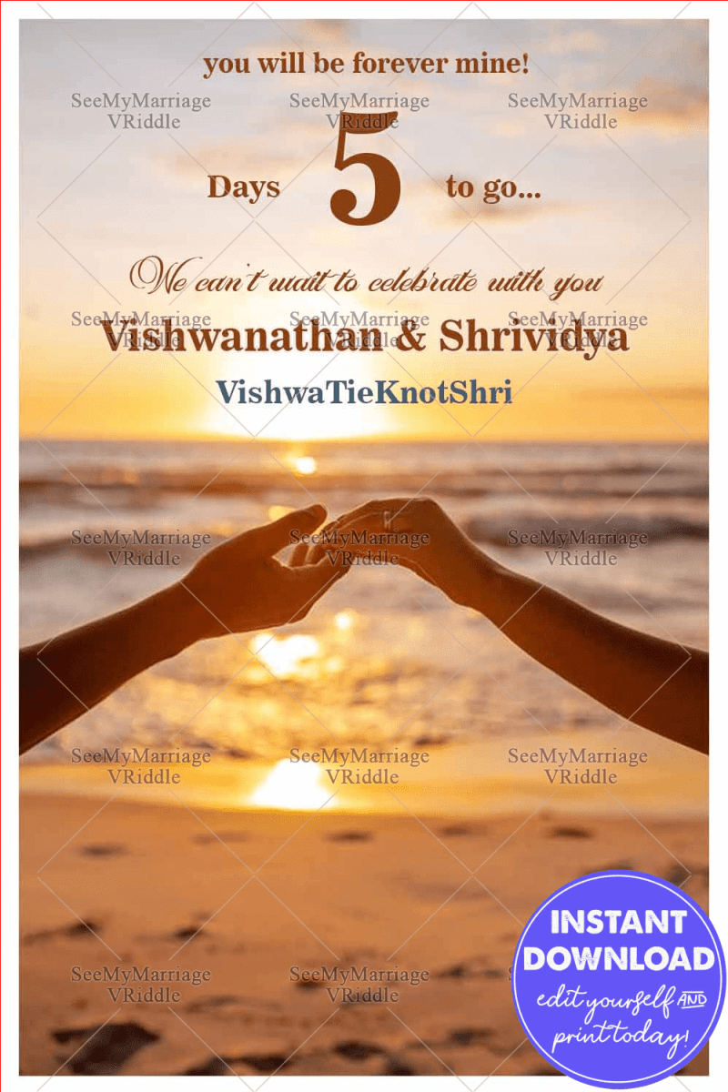 Beachside Bliss Wedding Countdown Invitation Card with Serene Sunset ...