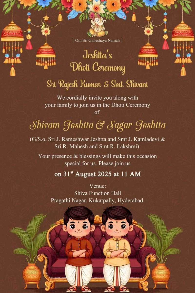 Create Dhoti Ceremony / Function, Pattu Panchala Function Invitation ...