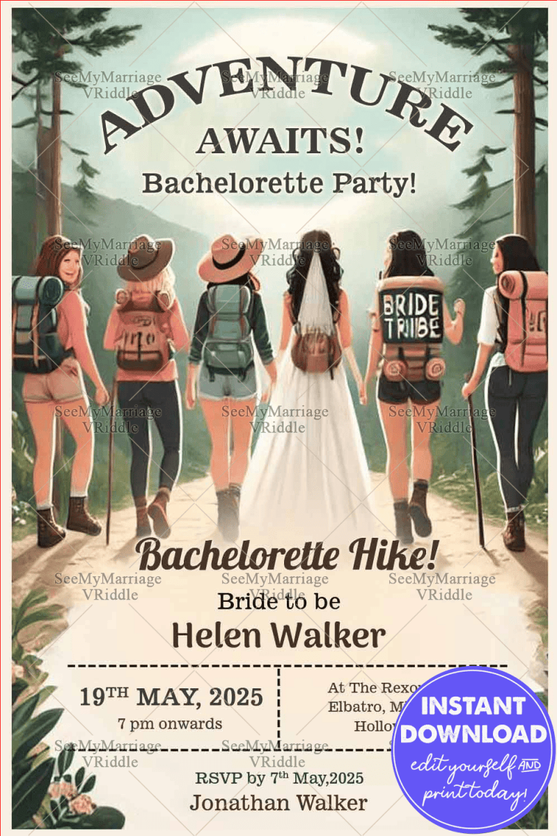 Nature Hike Bachelorette Party Invitation with Forest Theme Background ...