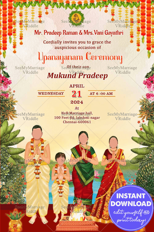 Upanayan Upanayanam Thread Ceremony Invitations Cards and Videos ...