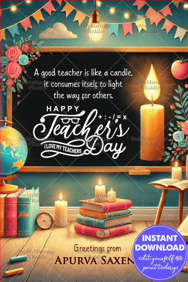 Candlelit Tribute Teachers Day Greeting Card with Inspirational Quote ...
