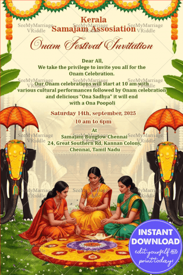 Cultural Onam Festival Invitation Card with Traditional Kerala Elements ...