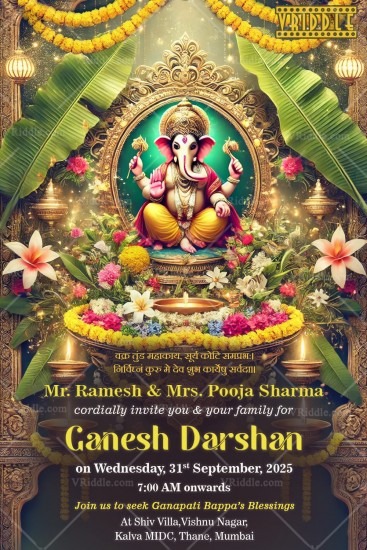 Grand Ganesh Darshan Invitation Card with Traditional Elements and ...