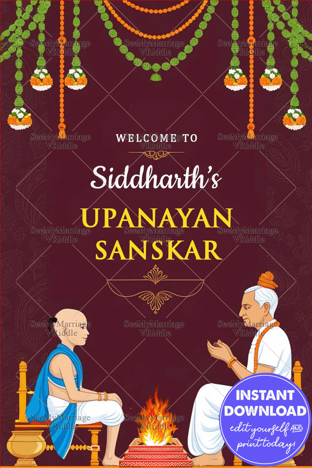 Maroon Upanayan Ceremony Poster Personalized Sacred Ritual Design – SeeMyMarriage