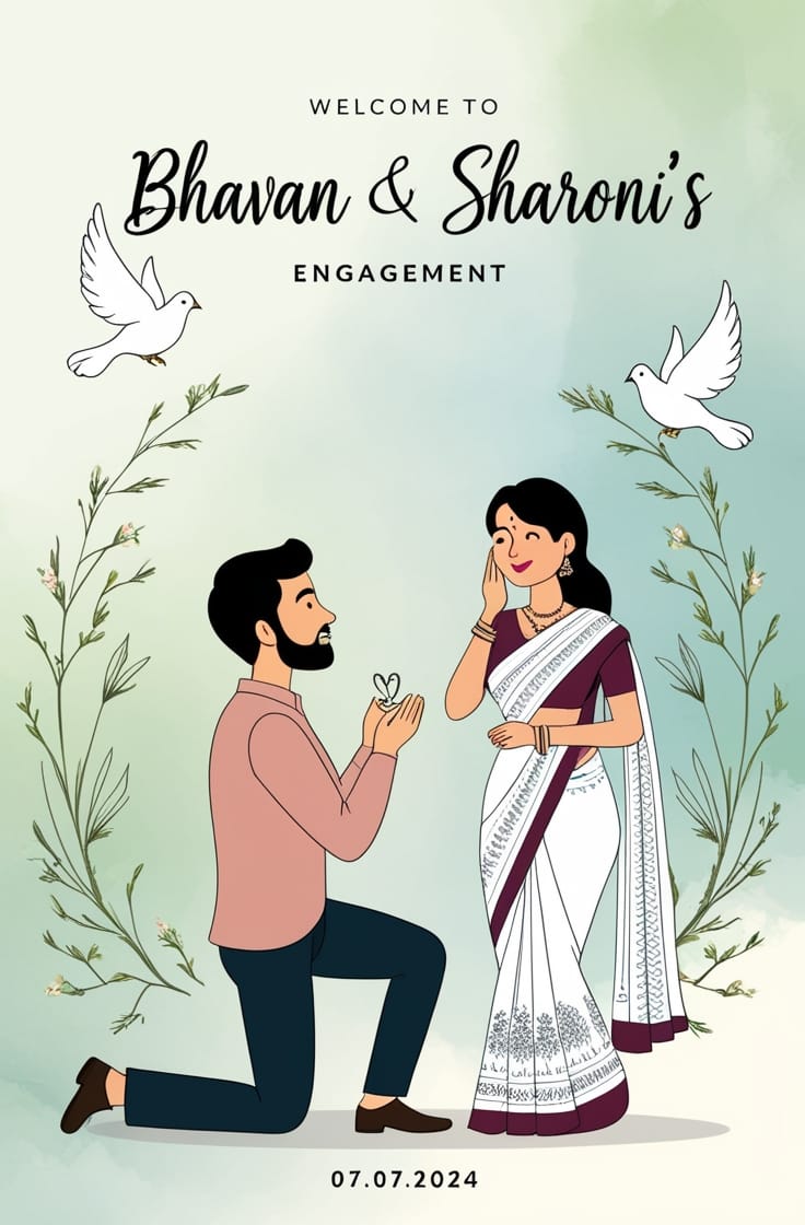 Elegant Proposal Bhavan & Sharoni’s Engagement Poster – SeeMyMarriage