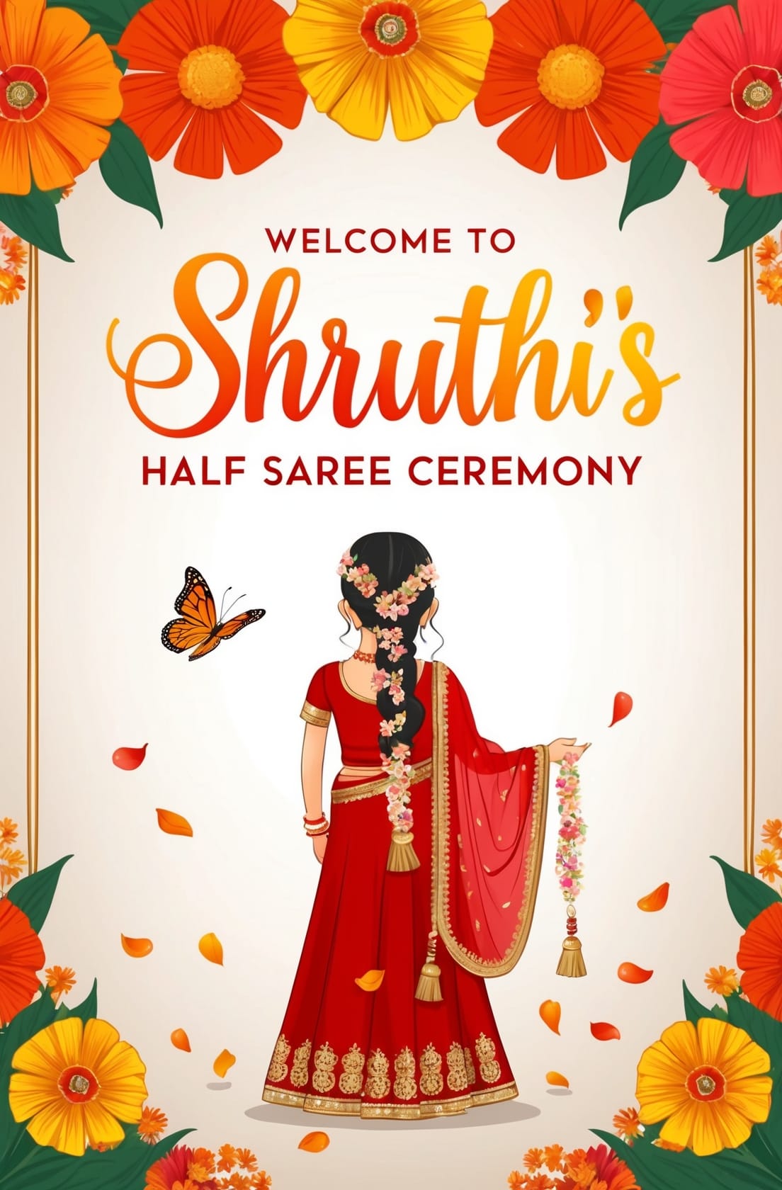 Regal Tradition Shruthi’s Half Saree Ceremony Poster – SeeMyMarriage