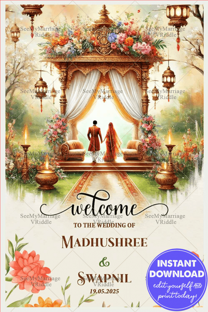 Enchanted Garden Theme Marathi Wedding Welcome Poster with Mandap ...