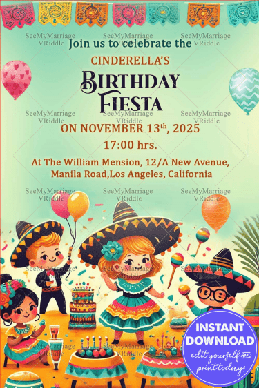 Fiesta Themed Birthday Party Celebration Invitation Card with Joyful ...