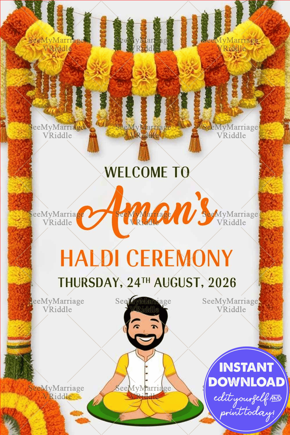 Floral Garlands Haldi Ceremony Poster – SeeMyMarriage