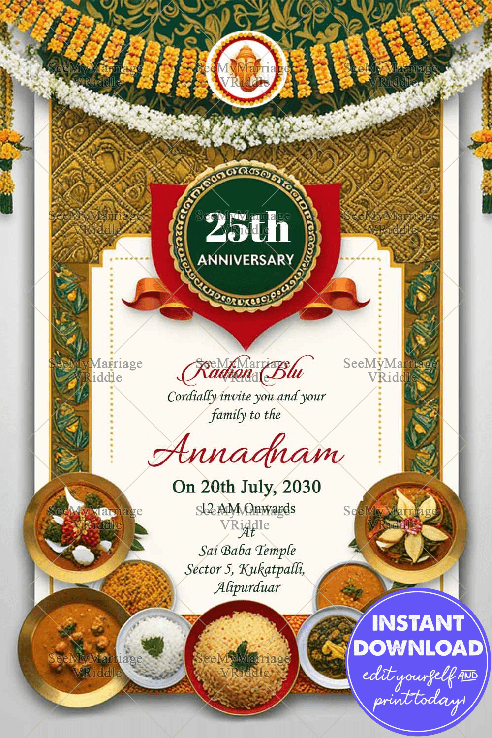 Ganesha Blessings 25th Anniversary Annadanam Invitation – SeeMyMarriage