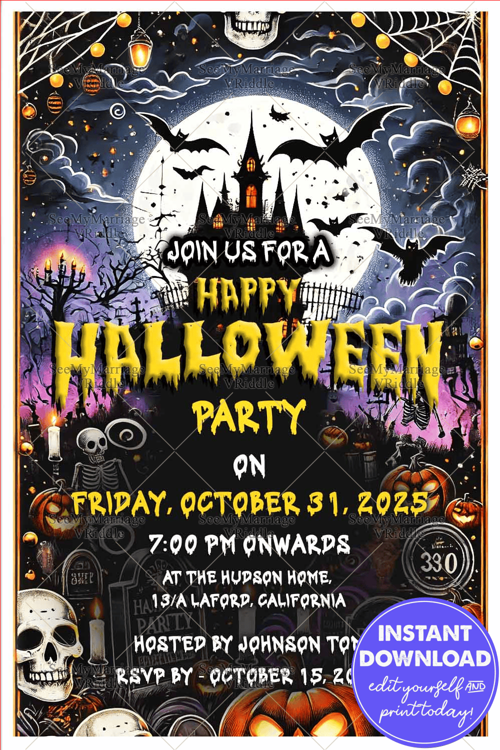 Ghouls and Ghosts Gathering Halloween Party Night Invitation ...