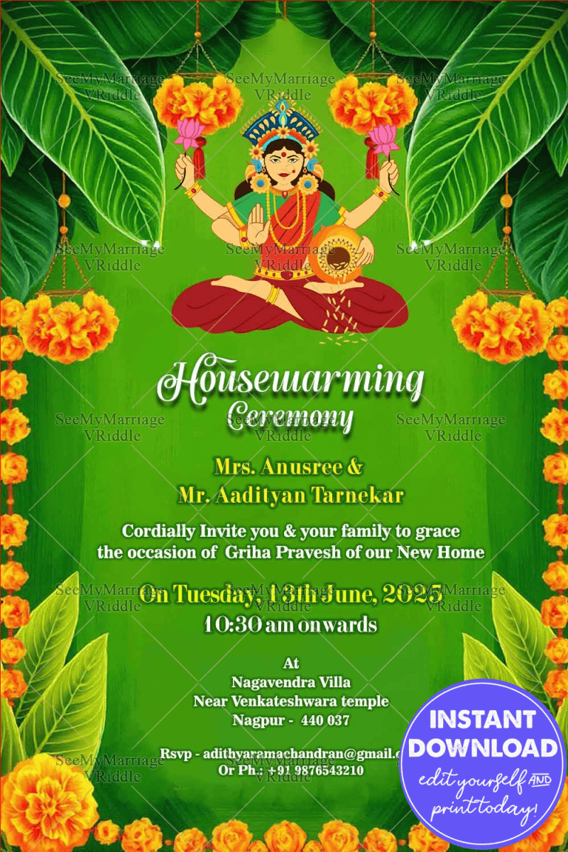 Goddess Durga Devi Theme Housewarming Ceremony Invitation Card with ...