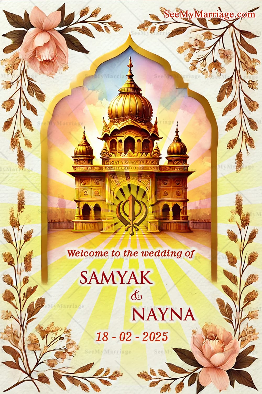 Golden Shrine Theme Punjabi Wedding Ceremony Welcome Poster – SeeMyMarriage