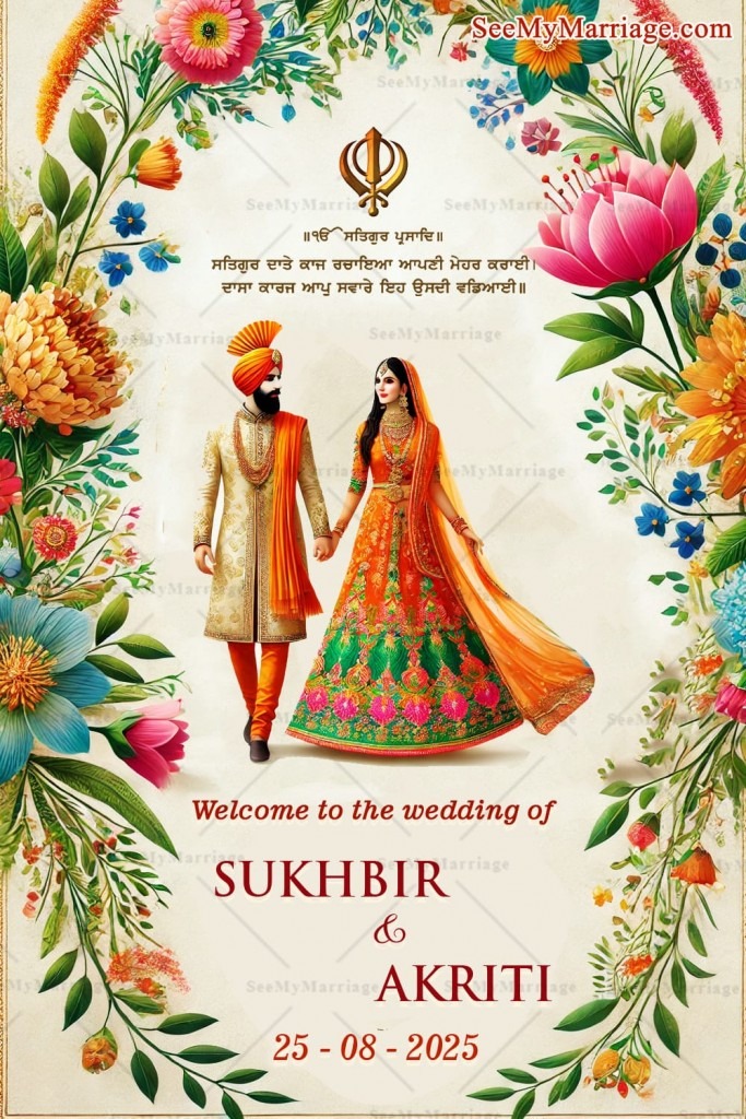 Lush Floral Bliss Theme Punjabi Wedding Ceremony Welcome Poster ...