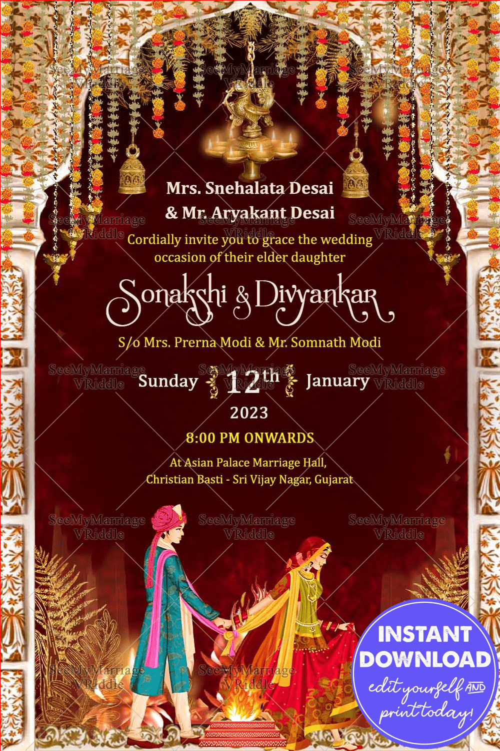 Majestic Marigold Theme Gujarati Wedding Invitation Card with ...