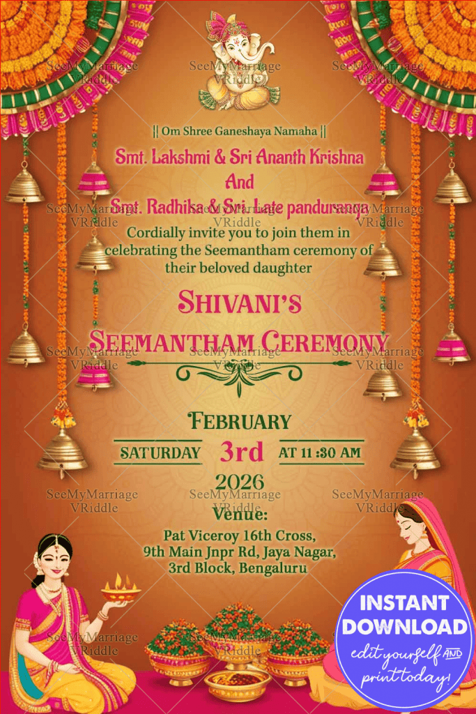 Mandala Theme Seemantham Ceremony Invitation Card with Traditional ...