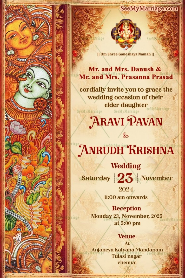 Kerala Mural Painted Theme Traditional Wedding Invitation Card ...