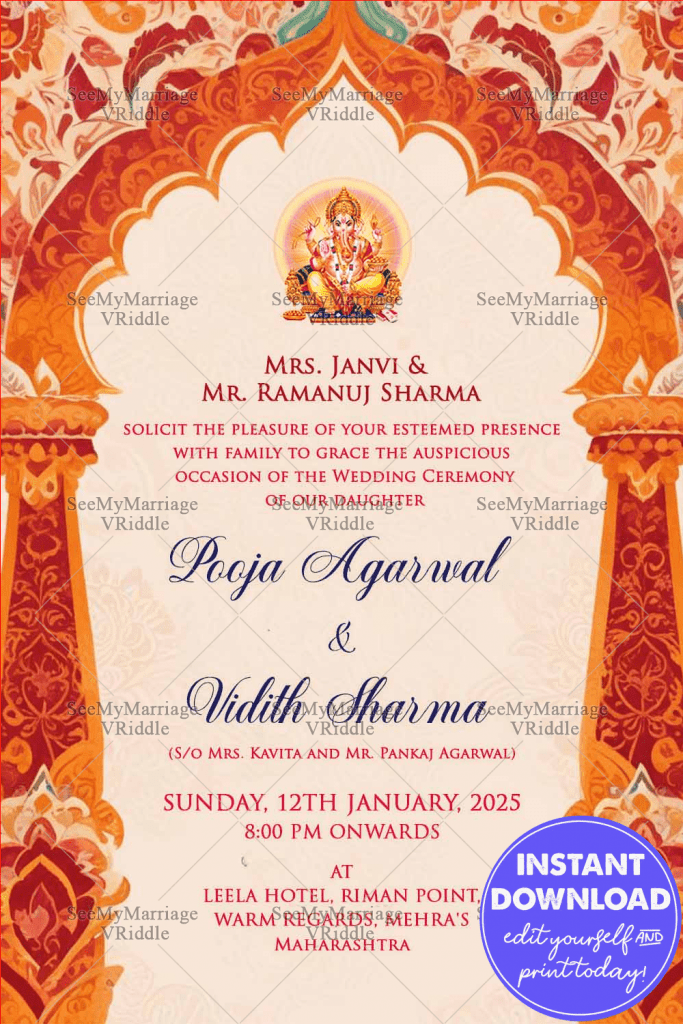 Ornate Floral Patterns Theme Marathi Wedding Ceremony invitation Card ...