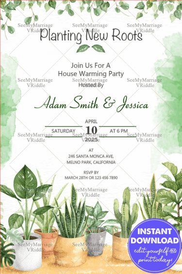 Plant Themed Housewarming Party Invitation Card with White Color ...