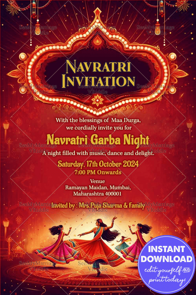 Red Sparkling Theme Navratri Garba Night Invitation Card – SeeMyMarriage