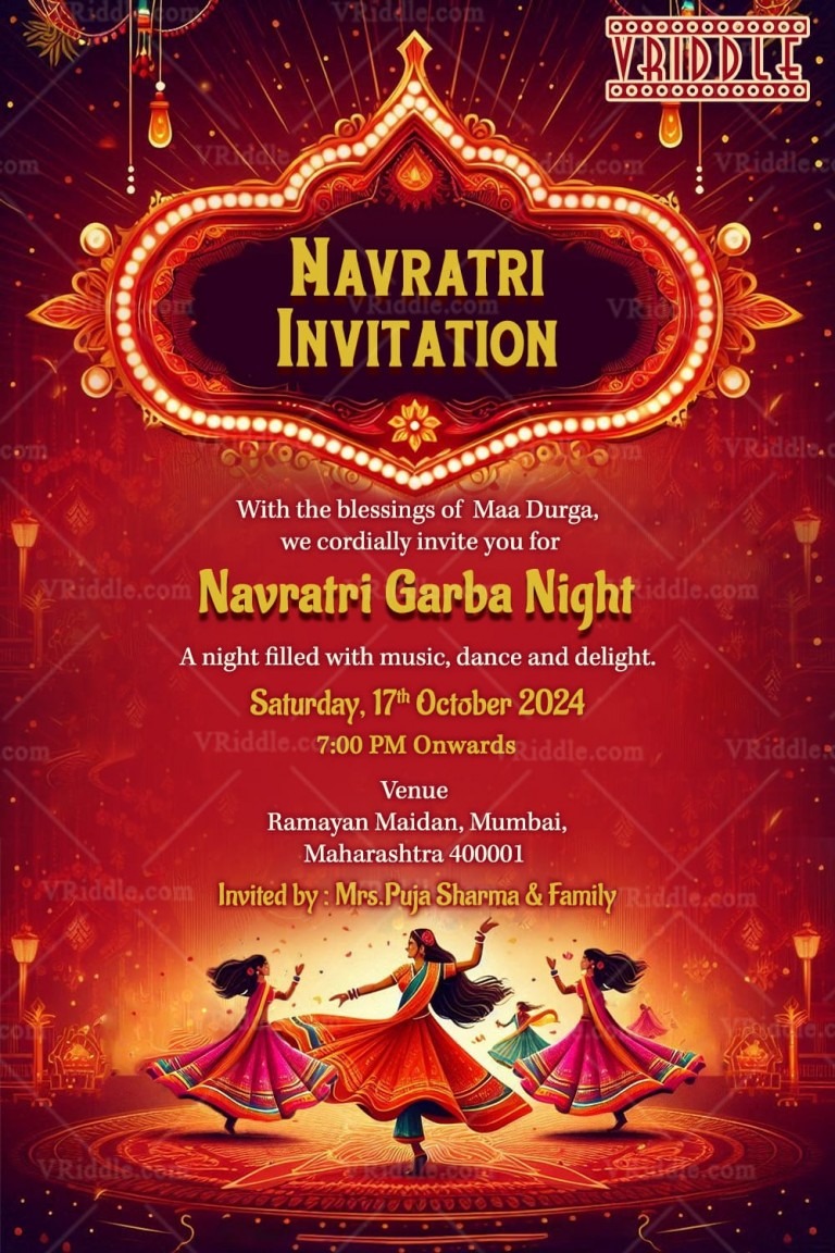 Red Sparkling Theme Navratri Garba Night Invitation Card – SeeMyMarriage