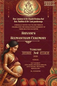 Regal Seemantham Ceremony Invitation Card with Maroon and golden ...