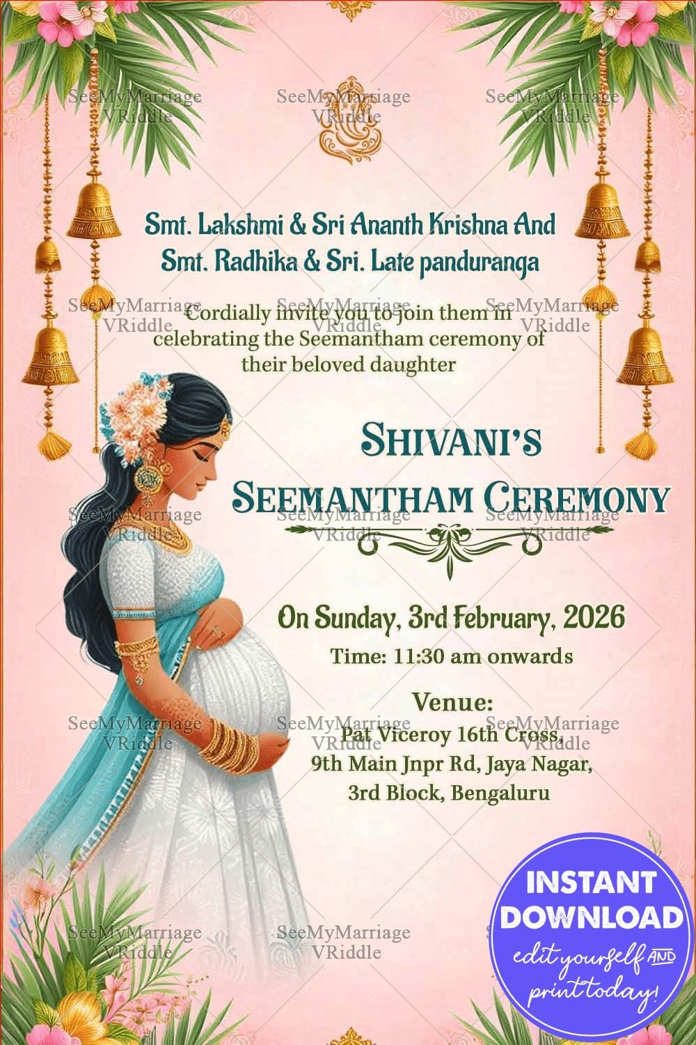 Serene Seemantham Ceremony Invitation Card with Pink Theme – SeeMyMarriage