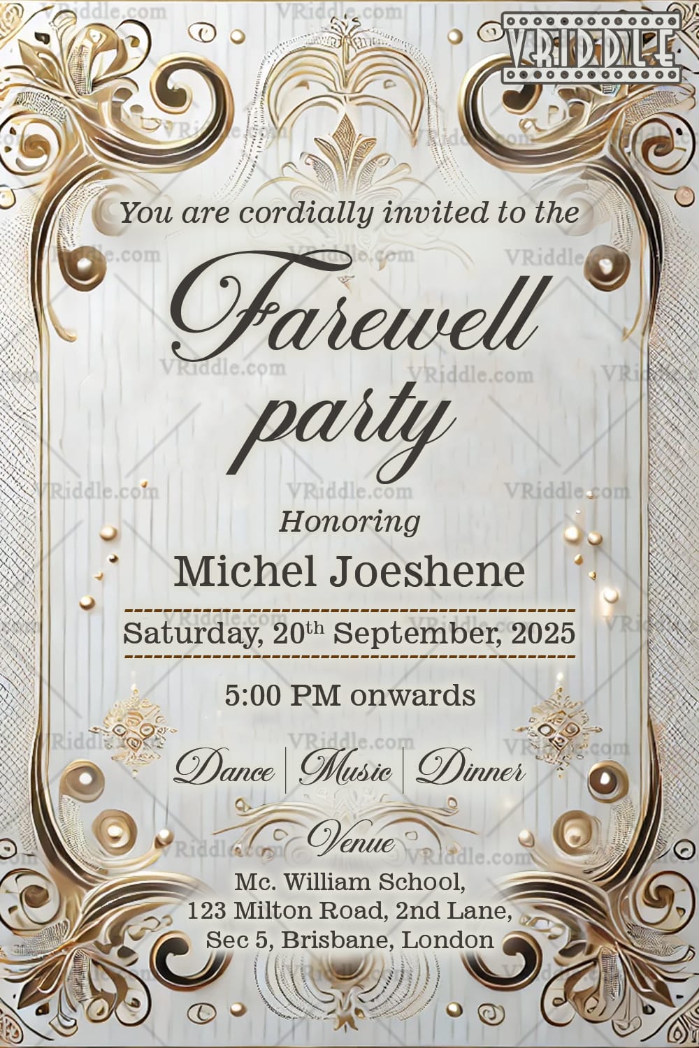 Silver Themed Farewell Party Invitation Card with Golden Borders ...