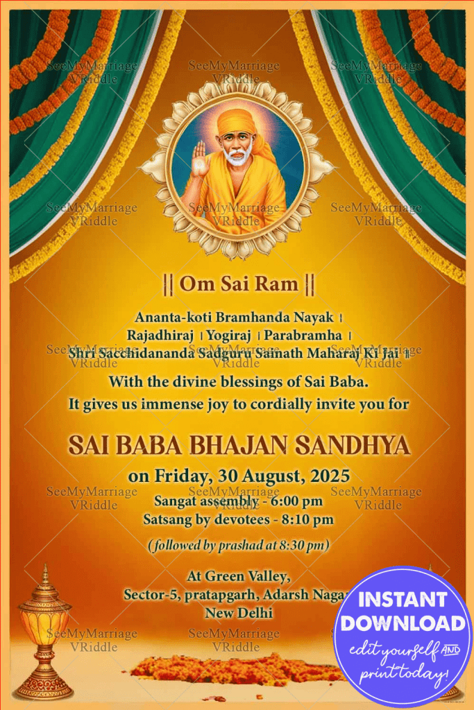 Spiritual Sai Baba Bhajan Sandhya Invitation Card with Traditional ...