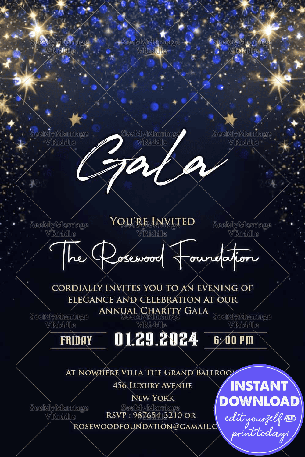 Starry Night Gala Party Invitation Card with Sparkles Theme – SeeMyMarriage